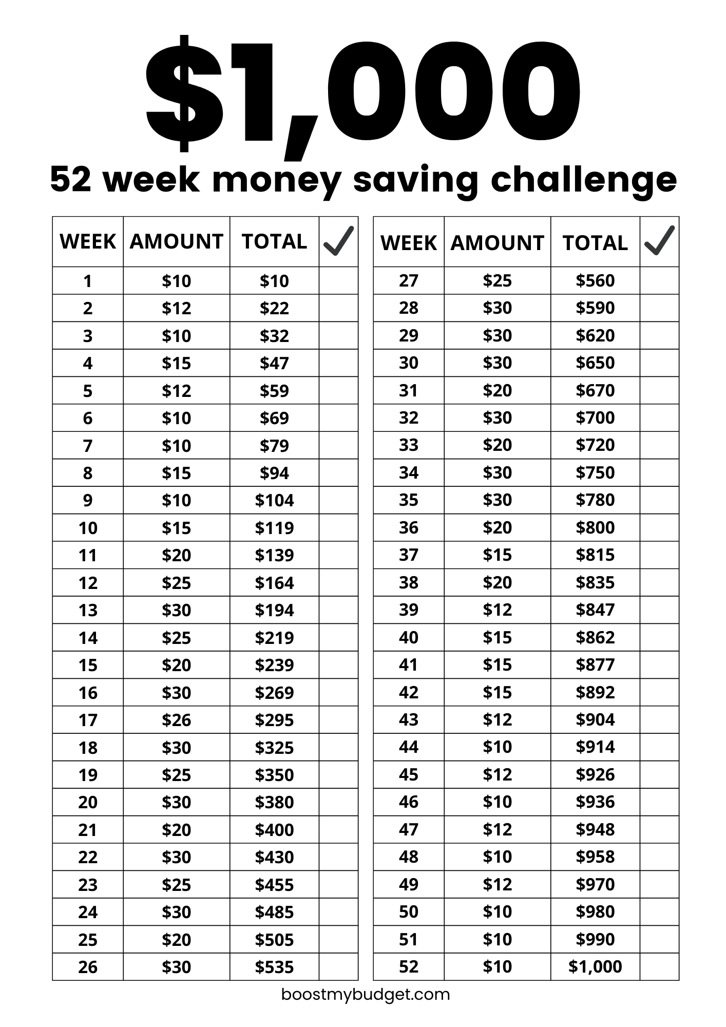 52-Week Money Saving Challenge Printables To Make This Your Best Year ...